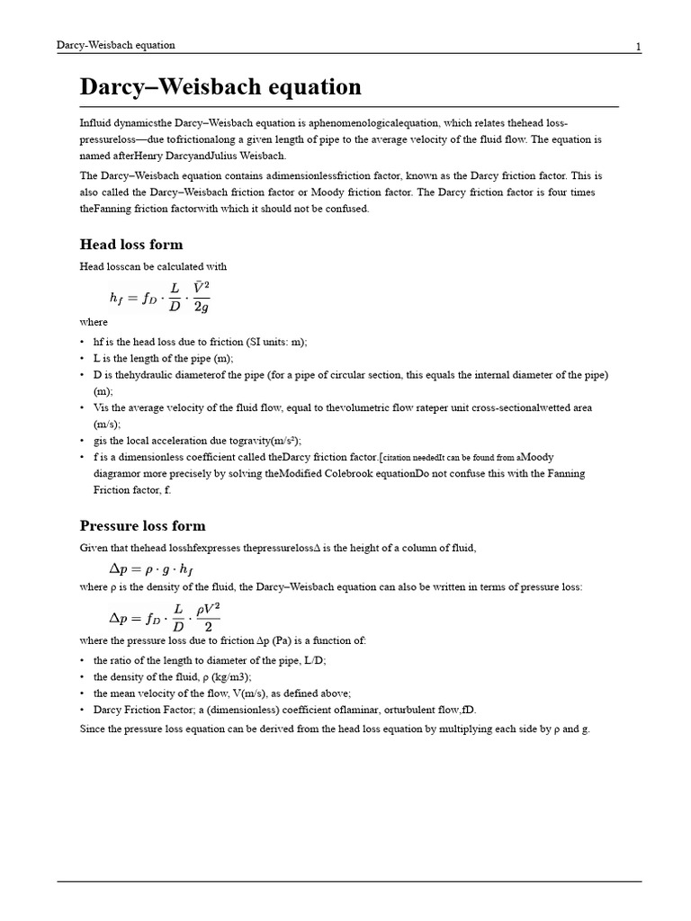 Understanding the Darcy-Weisbach Equation | PDF | Gas Technologies ...