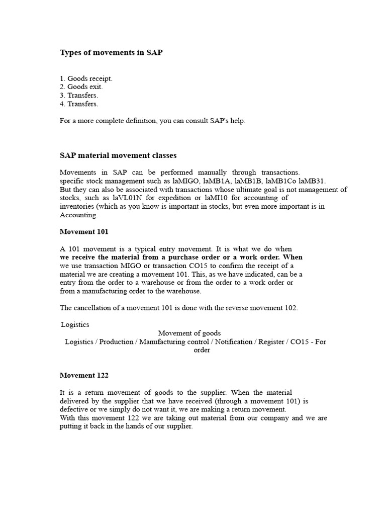 SAP Goods Movement Types Explained | PDF | Logistics | Warehouse