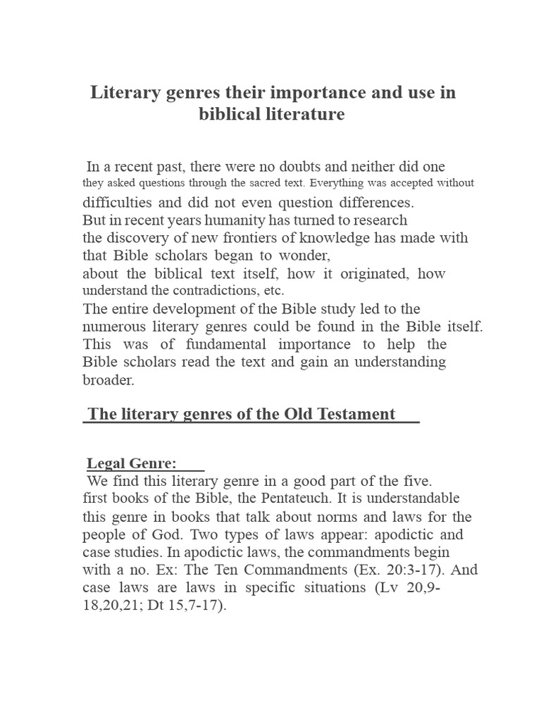 Literary Genres of The Bible | PDF | Bible | New Testament