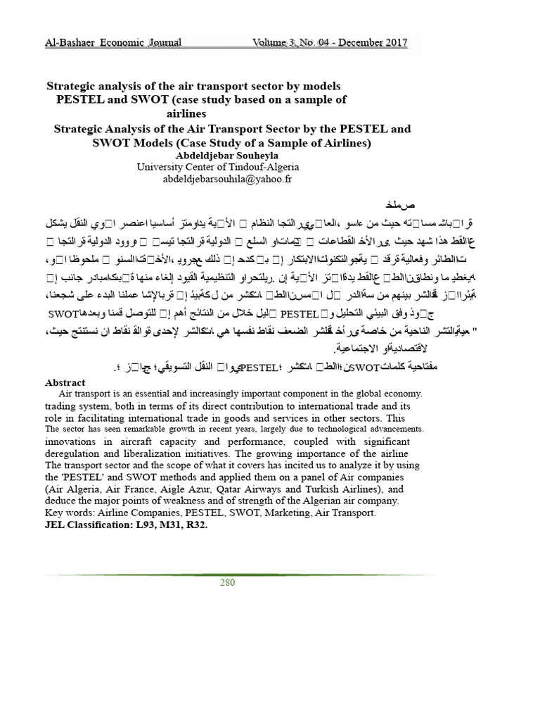 Strategic Analysis of The Airline Transport Sector Using The Pestel and ...