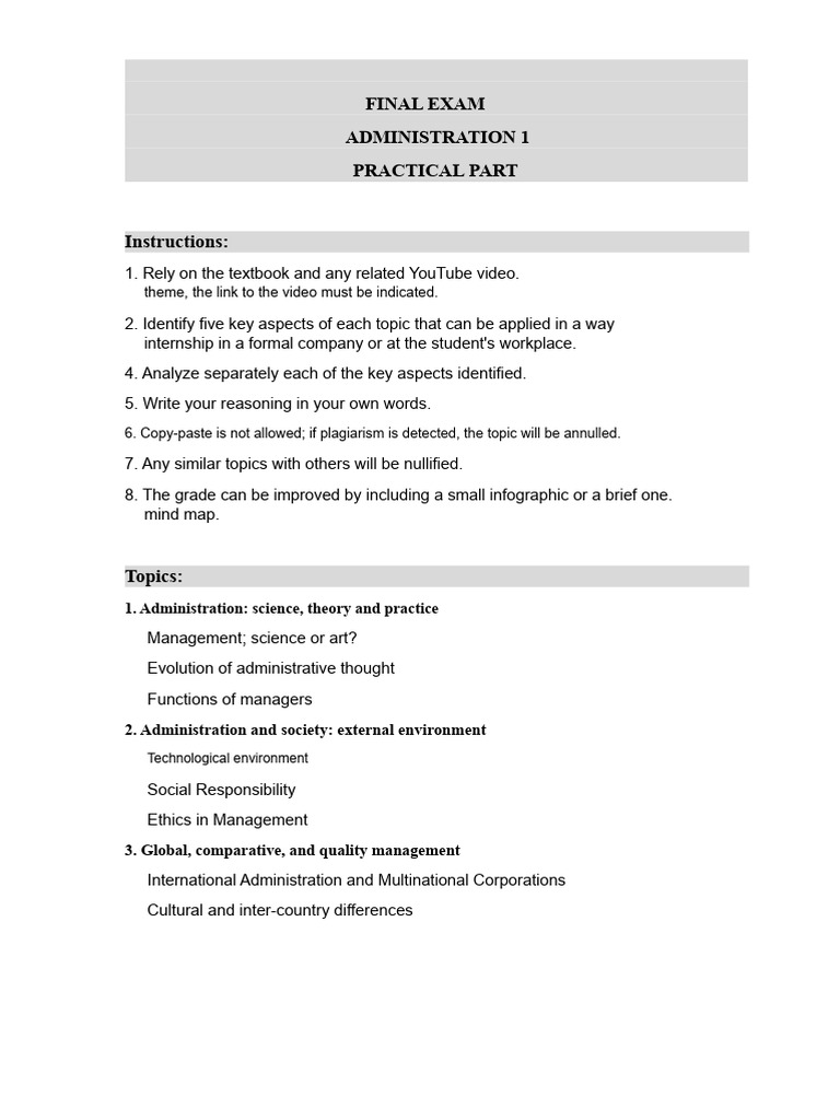 Final Exam Administration 1 Practical Part | PDF
