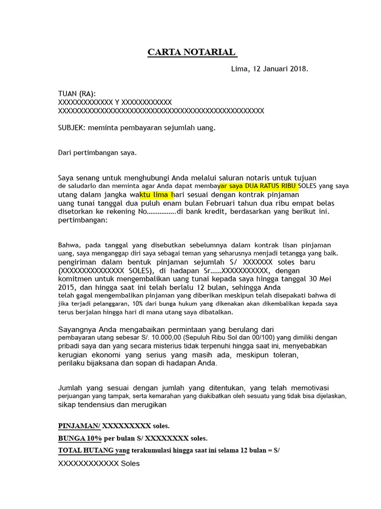 SURAT NOTARIS Permintaan Pembayaran-2019 | PDF