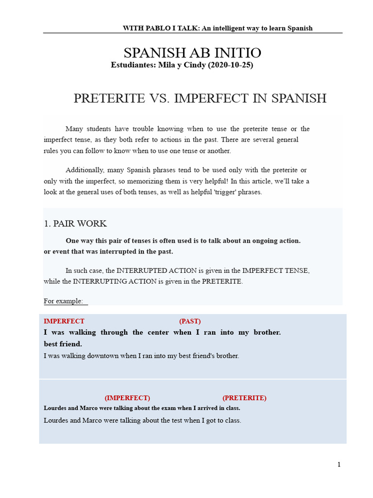 Spanish Past Tense AB INITIO OCT 25 | PDF | Languages | Foreign ...