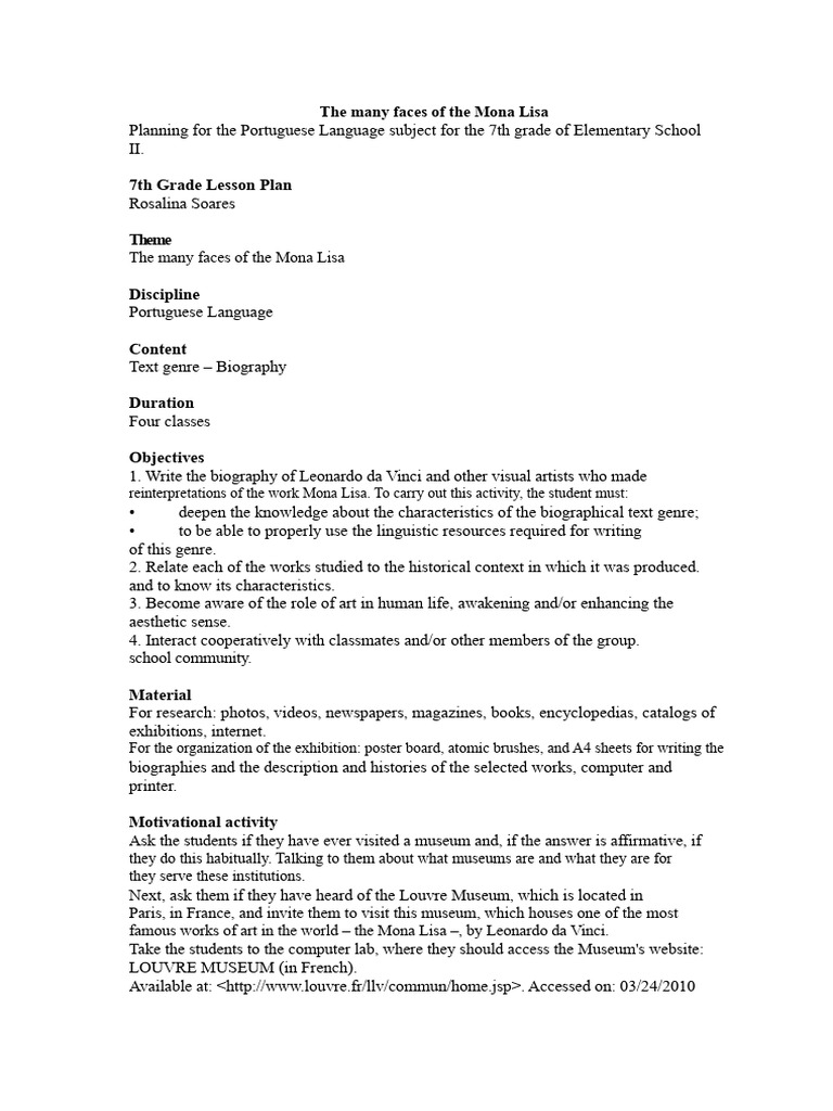 7th Grade Lesson Plan Model | PDF | Louvre