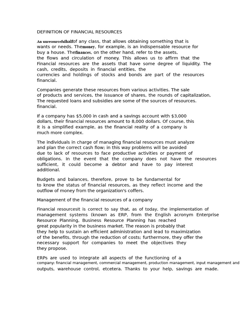 Understanding Financial Resources | PDF | Cash | Factors Of Production