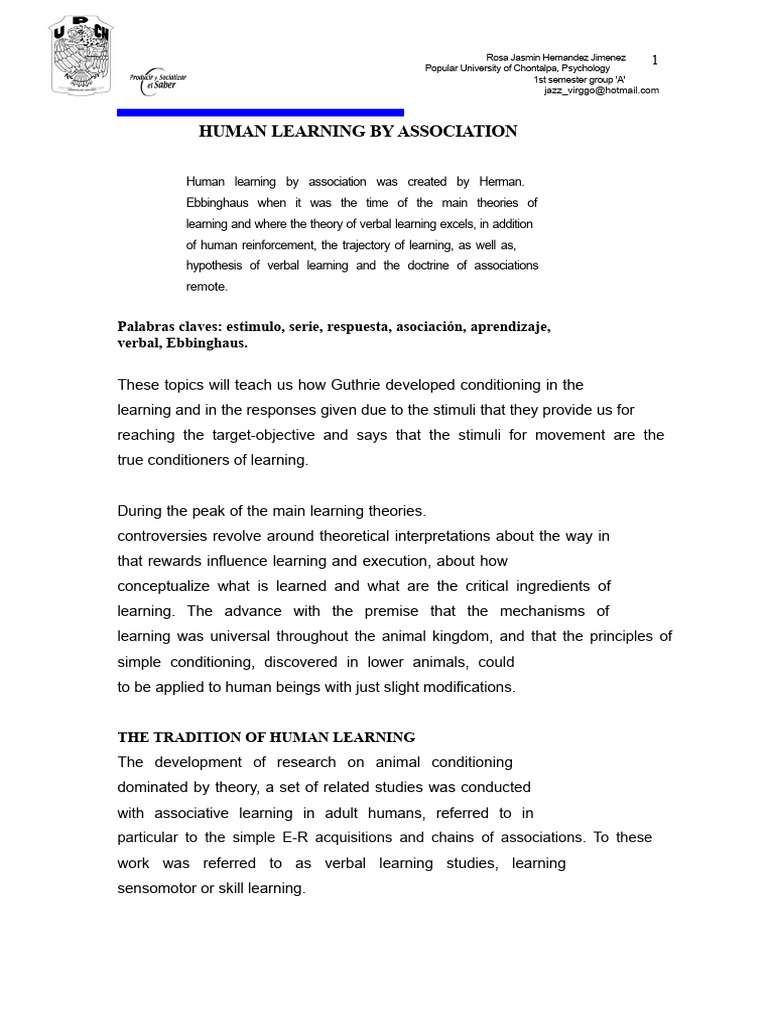 Ebbinghaus and Verbal Learning Theory | PDF | Learning | Psychology