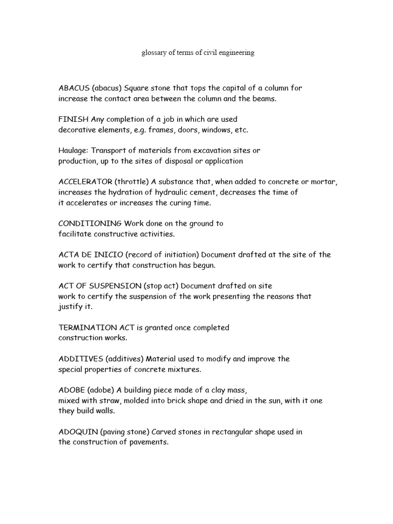 Civil Engineering Terms Glossary | PDF | Concrete | Building Engineering