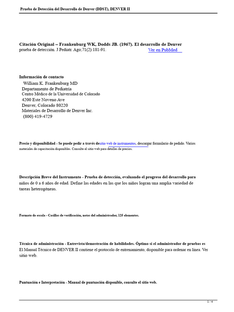 Prueba de Desarrollo Denver II: Guía Completa | PDF | Validez ...