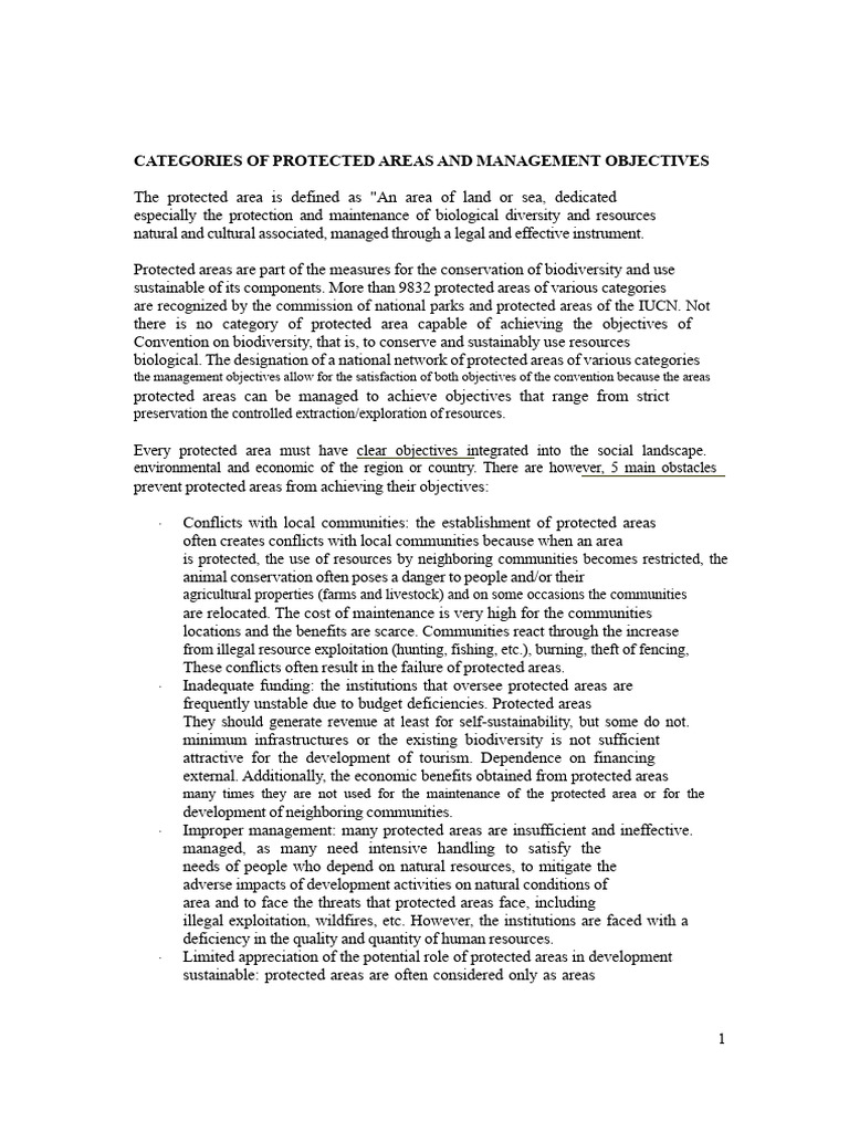 Categories of Protected Areas and Management Objectives | PDF ...