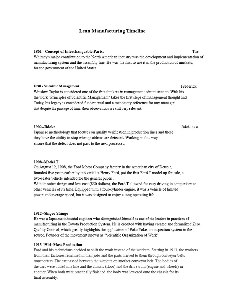 Lean Manufacturing History Timeline | PDF | Lean Manufacturing ...