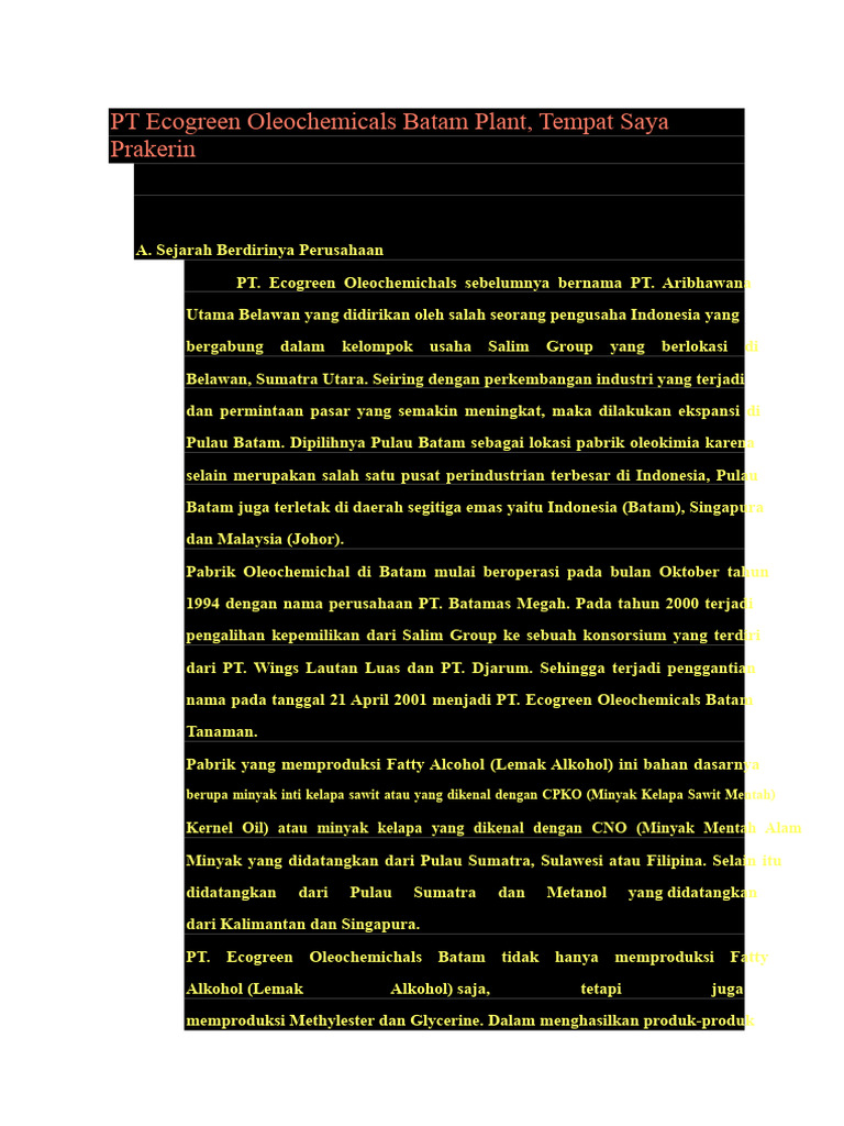 PT Ecogreen Oleochemicals Pabrik Batam | PDF