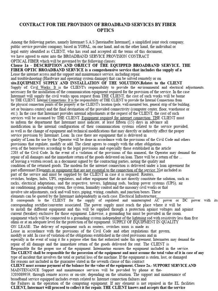 Broadband Contract For Fiber Optic | PDF | Payments | Power Supply