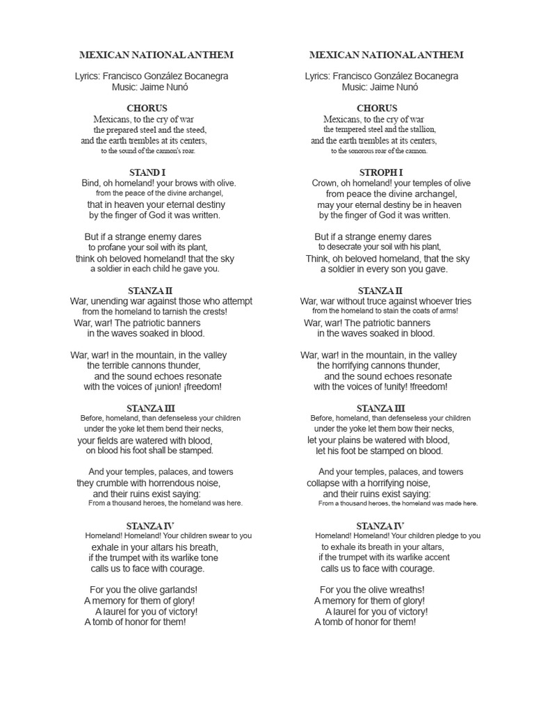 MEXICAN NATIONAL ANTHEM (Lyrics) | PDF