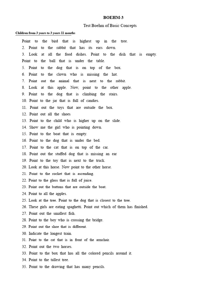 Boehm-3 Test of Basic Concepts | PDF