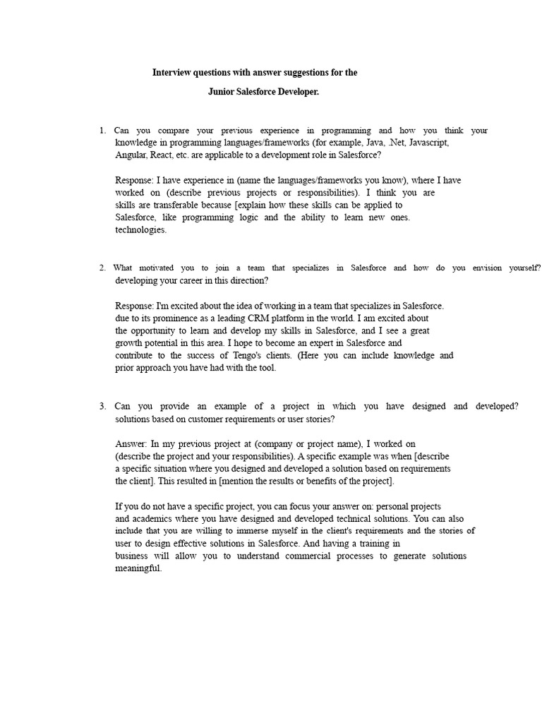 Junior Salesforce Developer Interview Guide | PDF | Knowledge ...