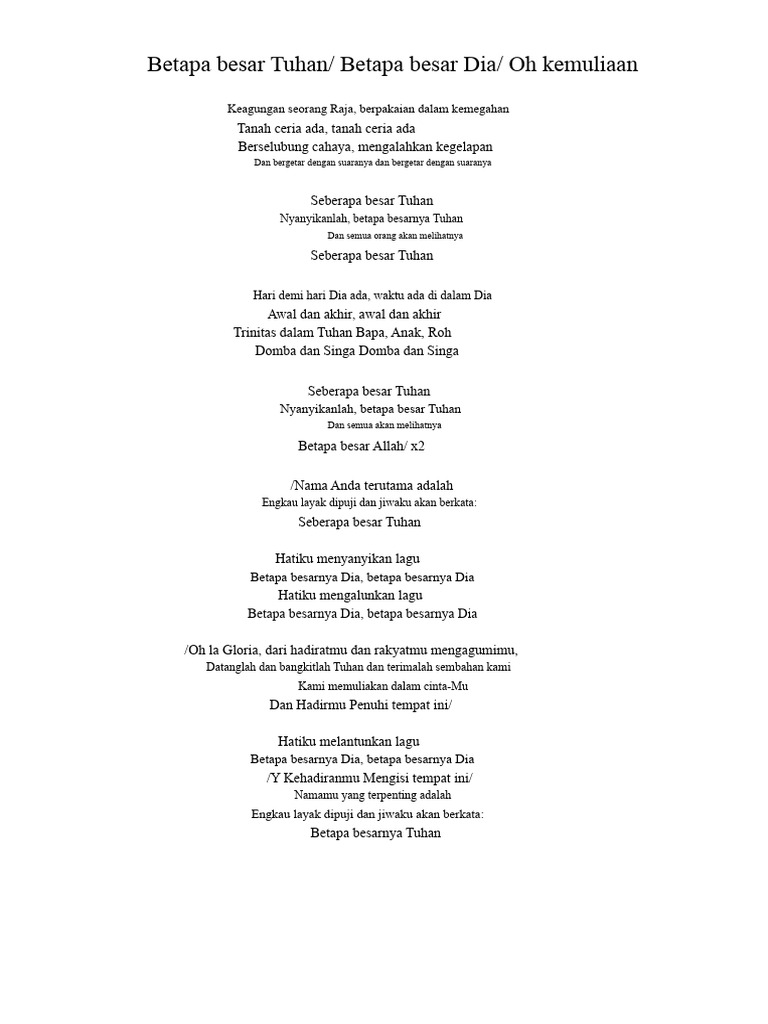 Betapa Besarnya Tuhan / Betapa Besarnya Dia / Oh Kemuliaan | PDF
