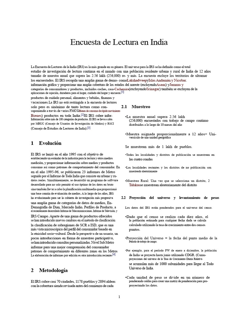 Encuesta de Lectura en India: IRS 2023 | PDF | Metodología de encuesta ...