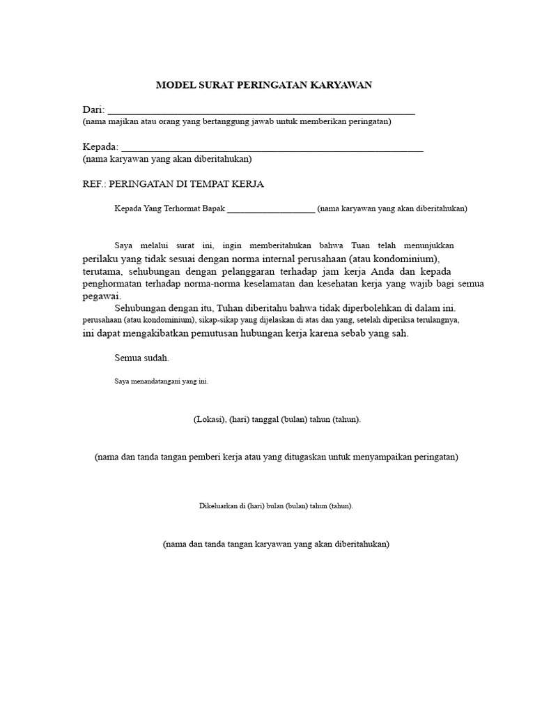 Model Surat Peringatan Karyawan | PDF