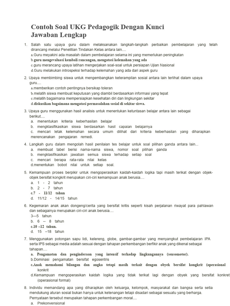 Contoh Soal UKG Pedagogik Dengan Kunci Jawaban Lengkap | PDF