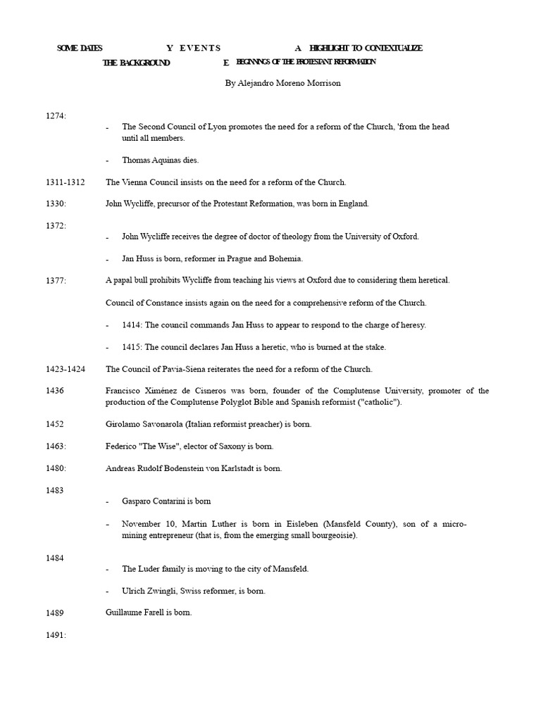Important Dates of The Protestant Reformation | PDF | Martin Luther
