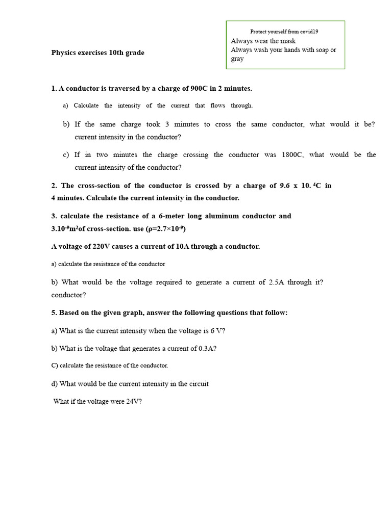 10th Grade Physics: Current & Resistance Exercises | PDF