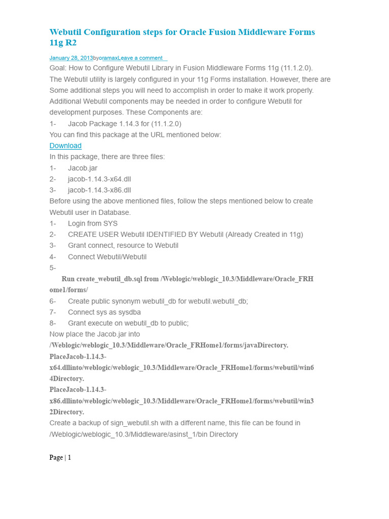 Webutil Configuration Steps For Oracle Fusion Middleware Forms 11g | PDF | Computer Programming ...