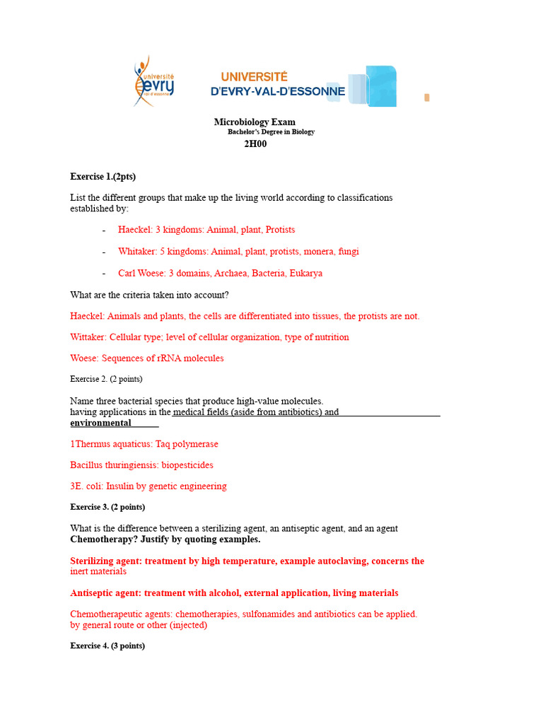 Microbiology Exam Bachelor of Biology Answer Key | PDF | Plasmid | Bacteria