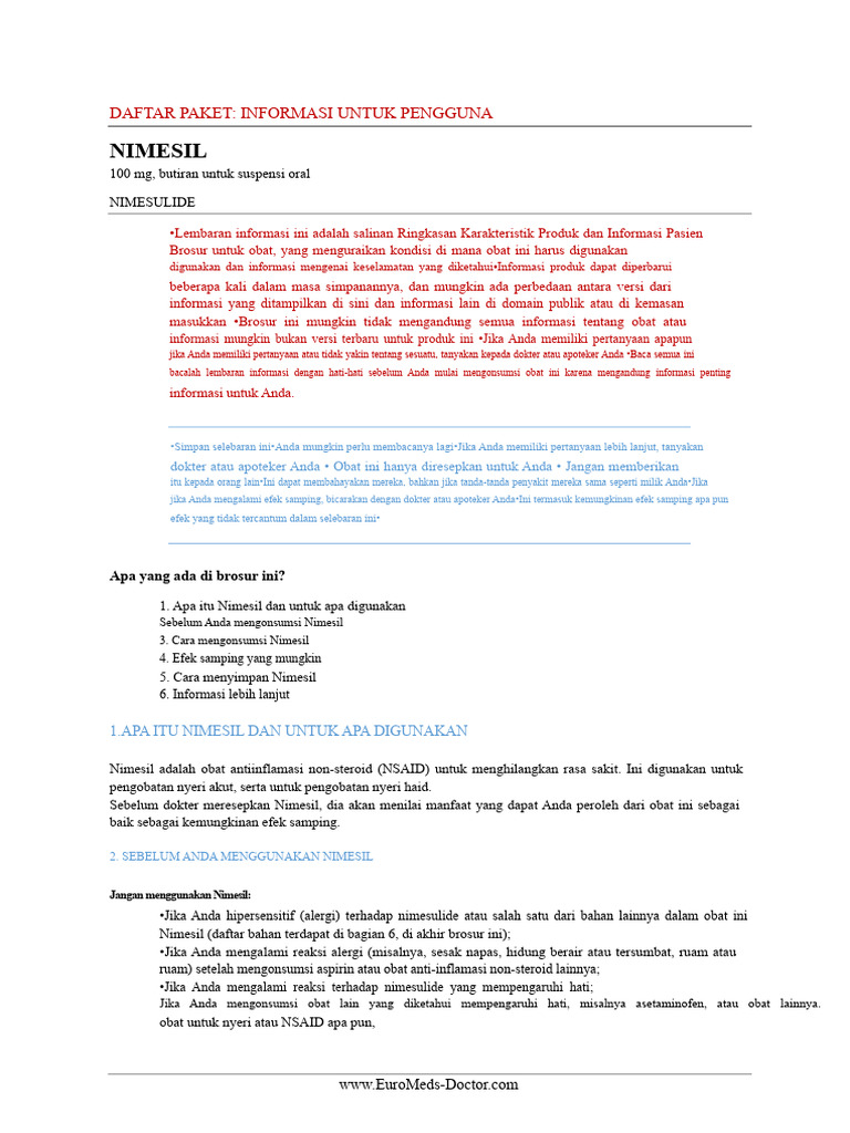 Informasi Penggunaan Nimesil 100 mg | PDF