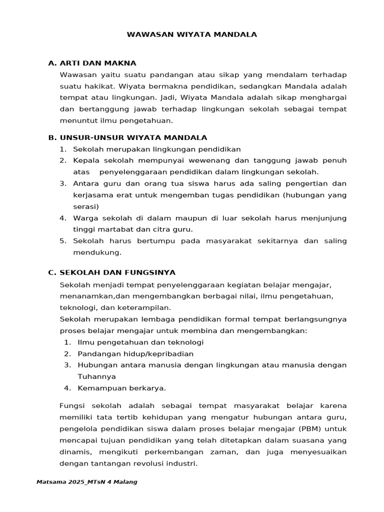 Wiyata Mandala: Prinsip dan Fungsi Sekolah | PDF