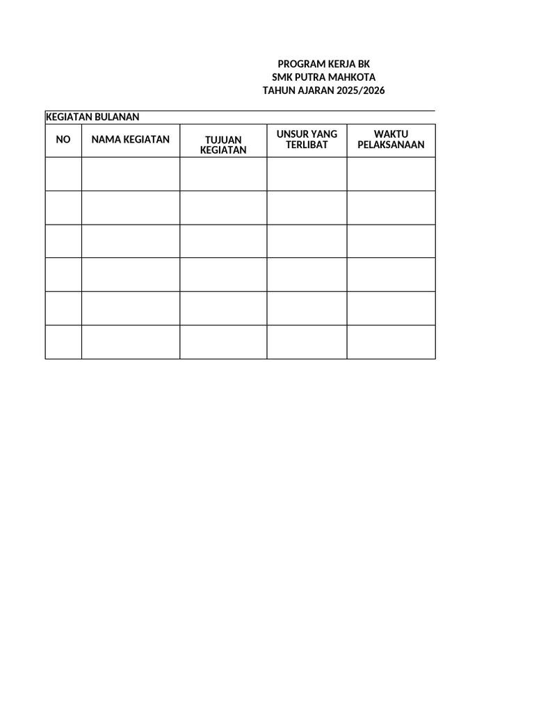 Tabel Program Kerja | PDF