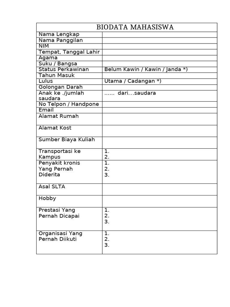 Biodata Mahasiswa | PDF