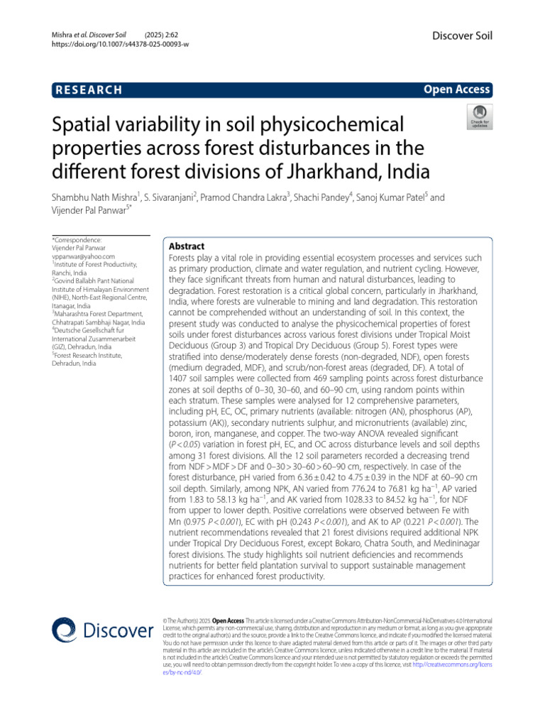 Spatial Variability in Soil Physicochemical Properties Across Forest Disturbances in The ...