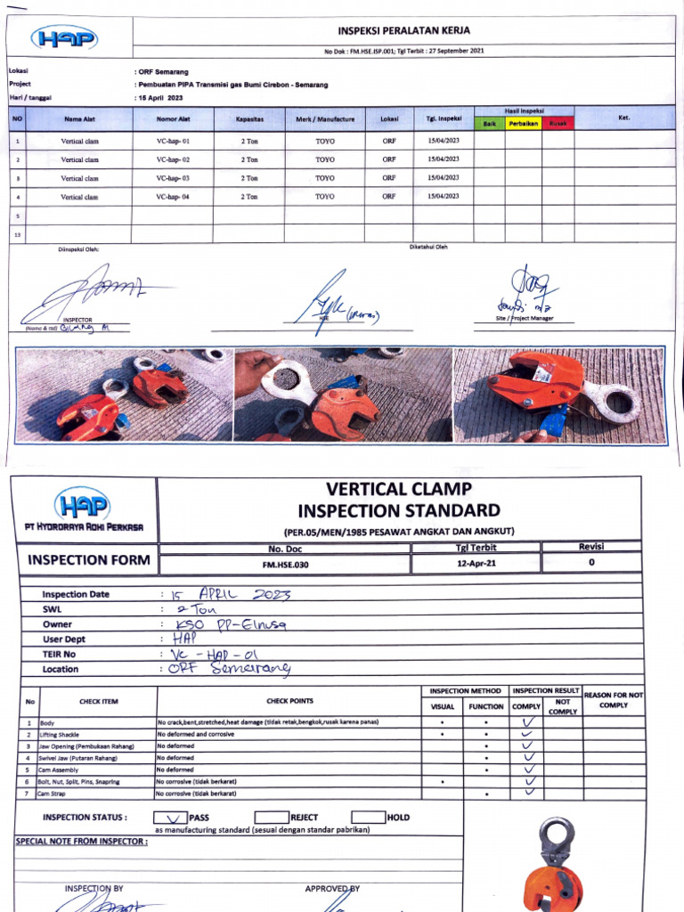 Inspection Vertical Clam 15 April 2023 | PDF | Metalworking