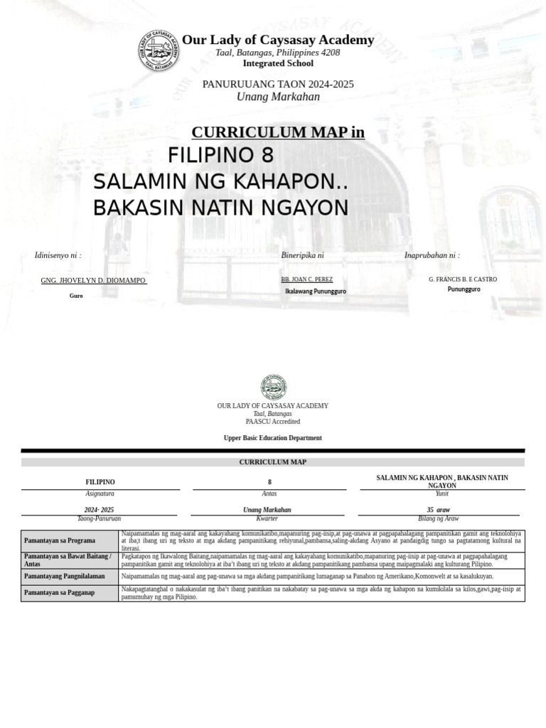 Curriculum Map (1st Grading) 2023-2024 Final | PDF