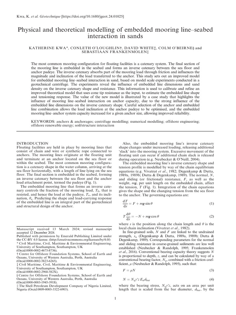 Kwa Et Al 2025 Physical and Theoretical Modelling of Embedded Mooring ...