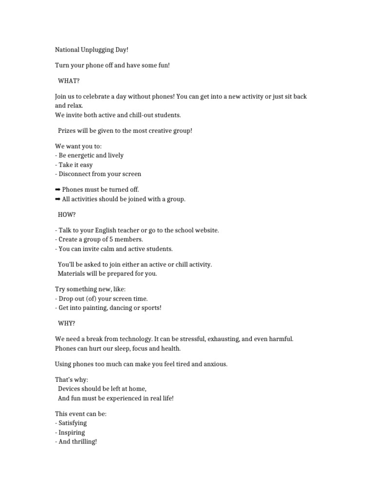 National Unplugging Day Brochure UPDATED 2 | PDF