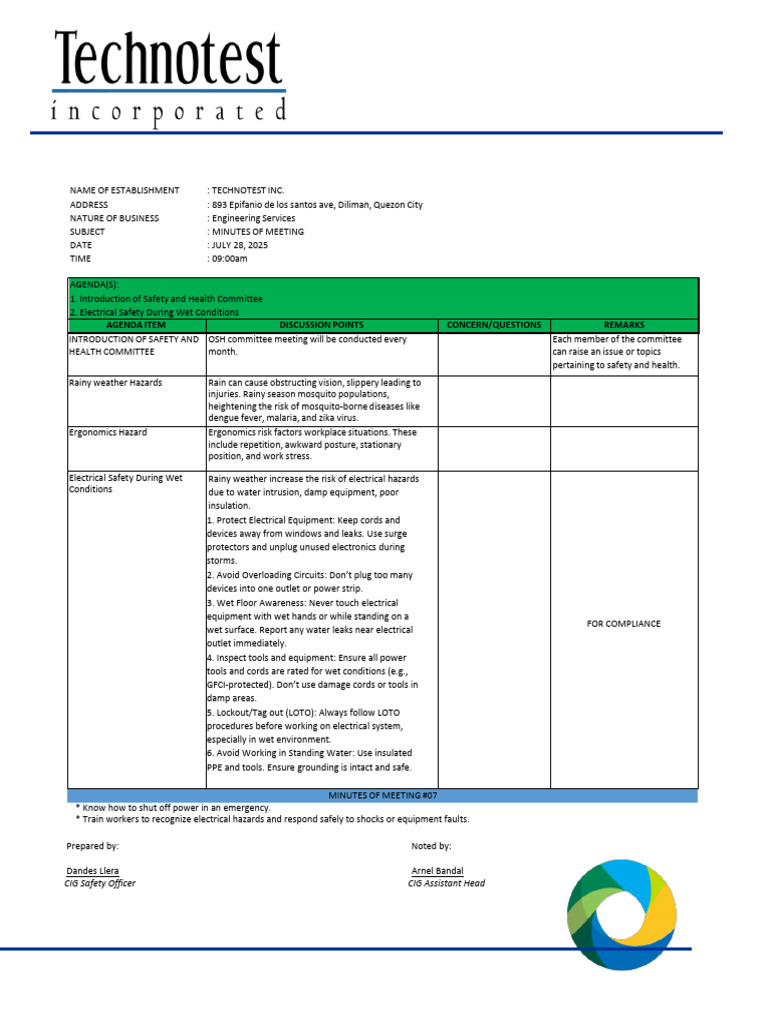 OSH Committe Meeting July 2025 | PDF | Occupational Safety And Health | Workplace