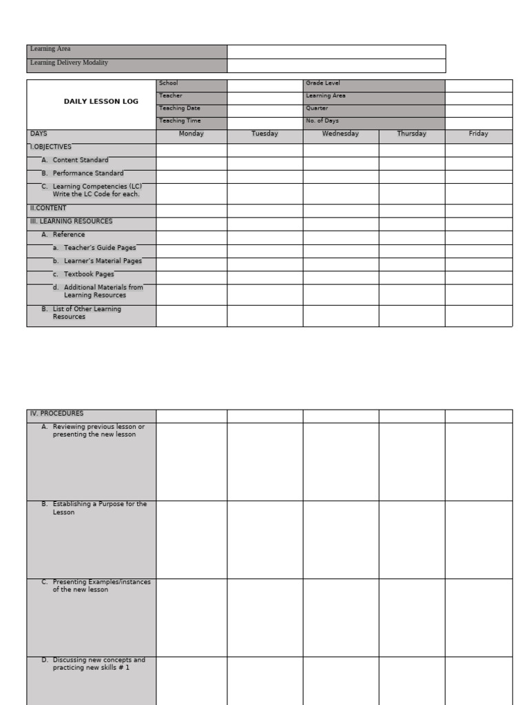 Daily Lesson Log Template | PDF