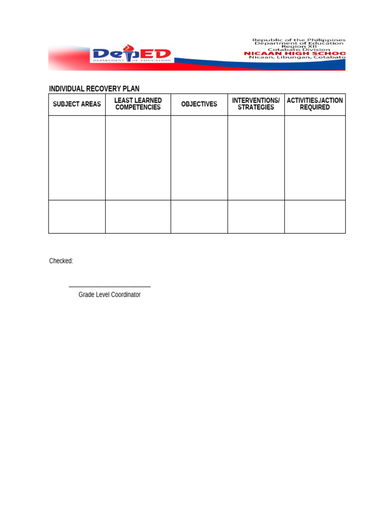 Individual Recovery Plan Template | PDF