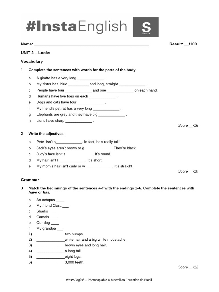 Insta - Starter - Test - U2 - Extra (1st Grade, Secondary Basic L2 12 ...