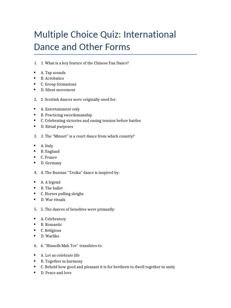 UNESCO Dance Quiz Overview | PDF | Ballet | Dances