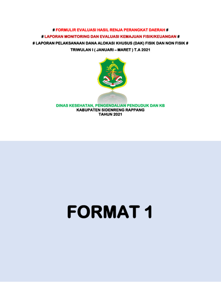 Laporan Evaluasi Renja TW I Dinkes, Dalduk Dan KB Sidrpa | PDF