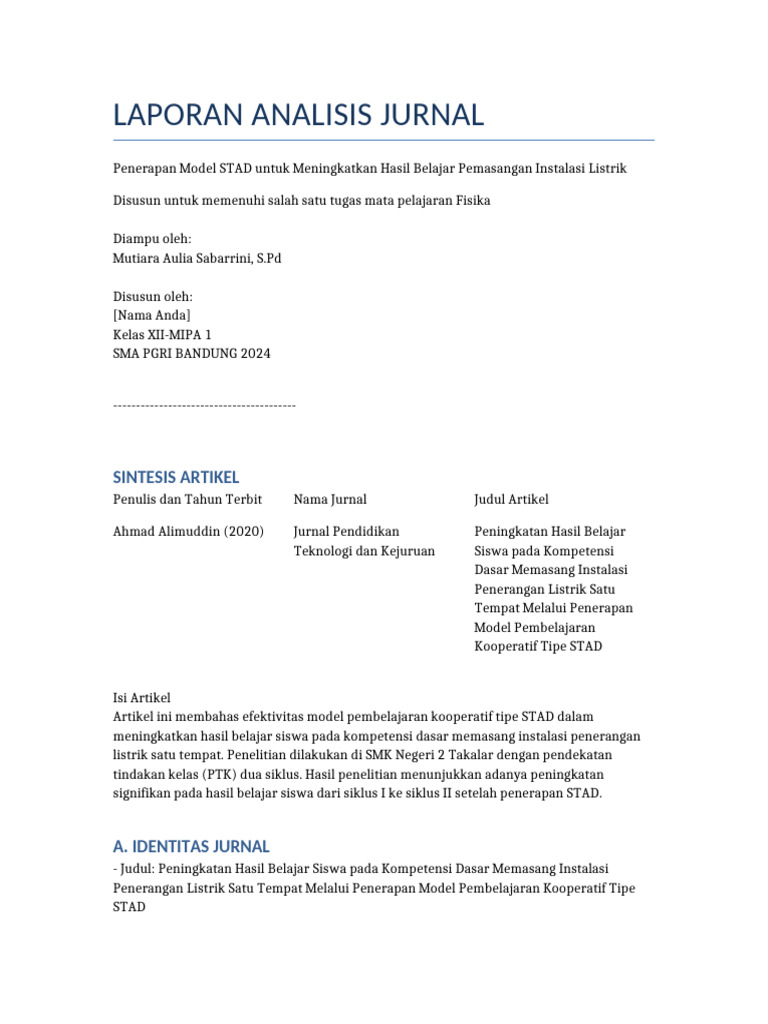 Laporan Analisis Jurnal STAD | PDF