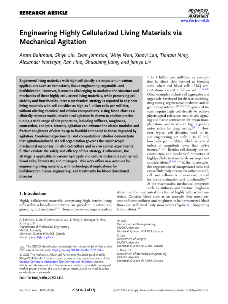 Engineering Highly Cellularized Living Materials Via Mechanical ...