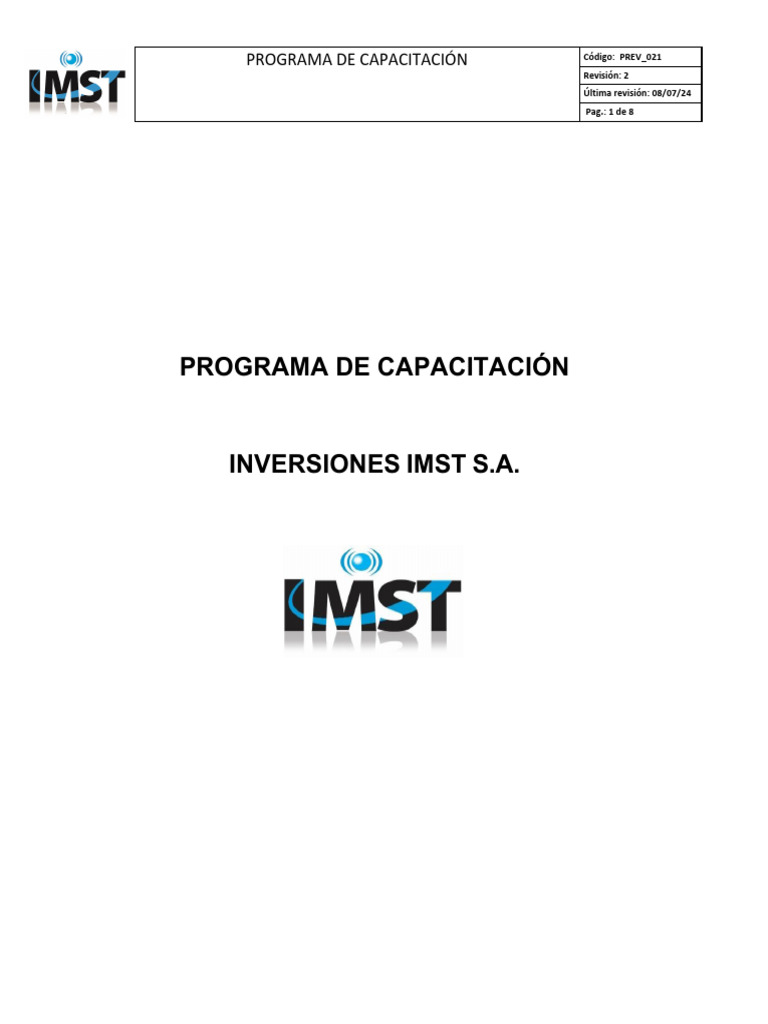 Programa de Capacitacion | PDF | Seguridad y salud ocupacional