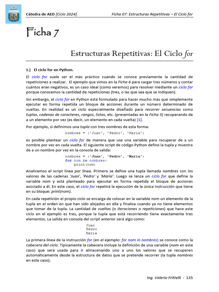 Ficha 07 (2024) - Estructuras Repetitivas - Ciclo For | PDF | Python (lenguaje de programación ...