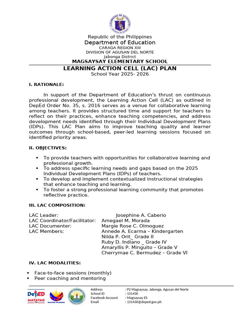 Learning Action Cell Plan 2025 | PDF | Teachers | Educational Technology