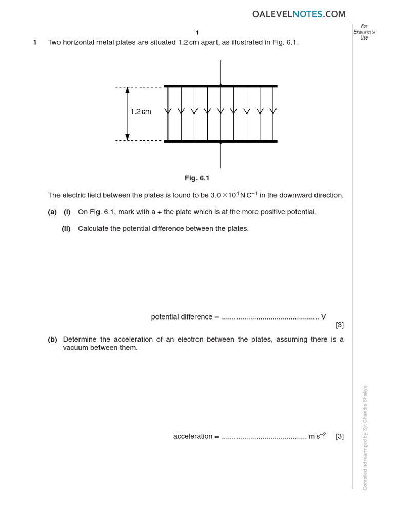 Electric Field Calculations Between Plates | PDF | Electron | Force