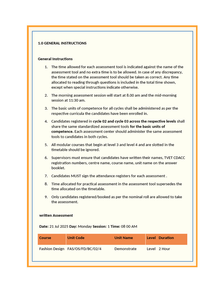 Cdacc July-August 2025 Theory Timetable | PDF