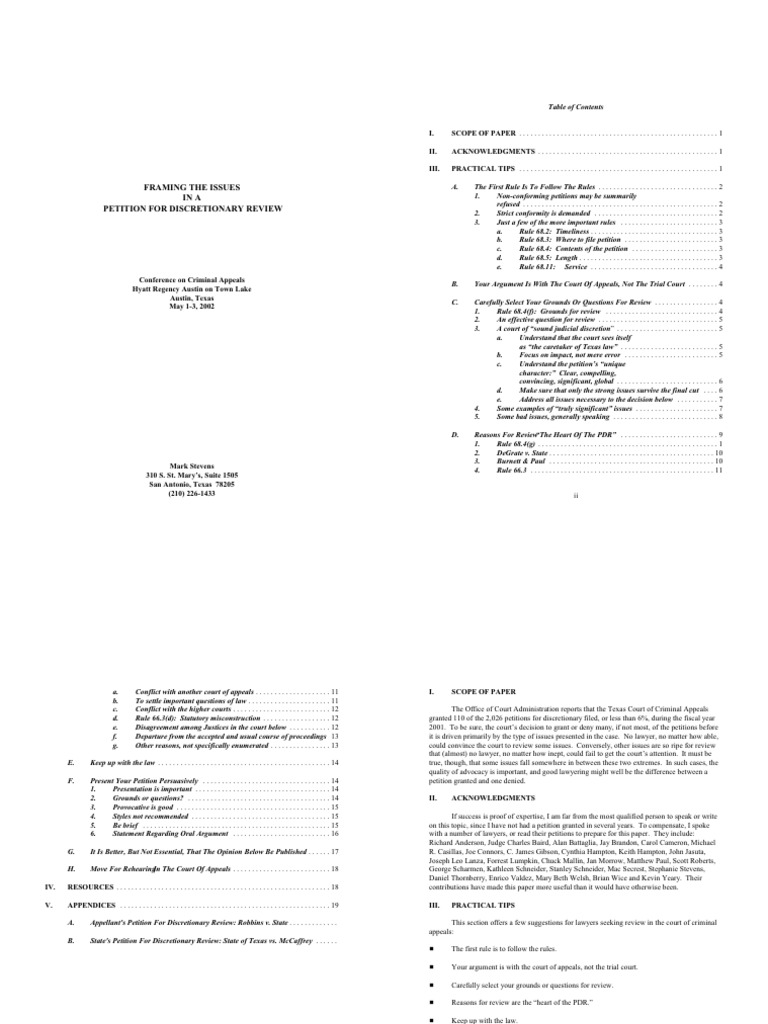 Framing The Issues in A Petition For Discretionary Review.05012002 ...